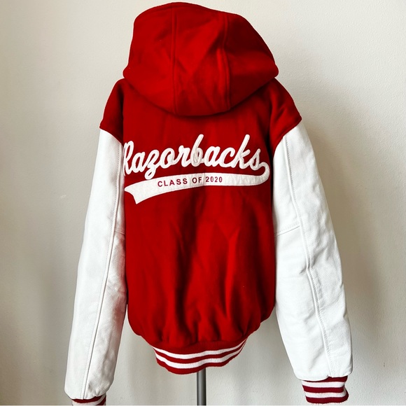 Stewart & Strauss | Jackets & Coats | Razorbacks Wool Leather Letterman ...